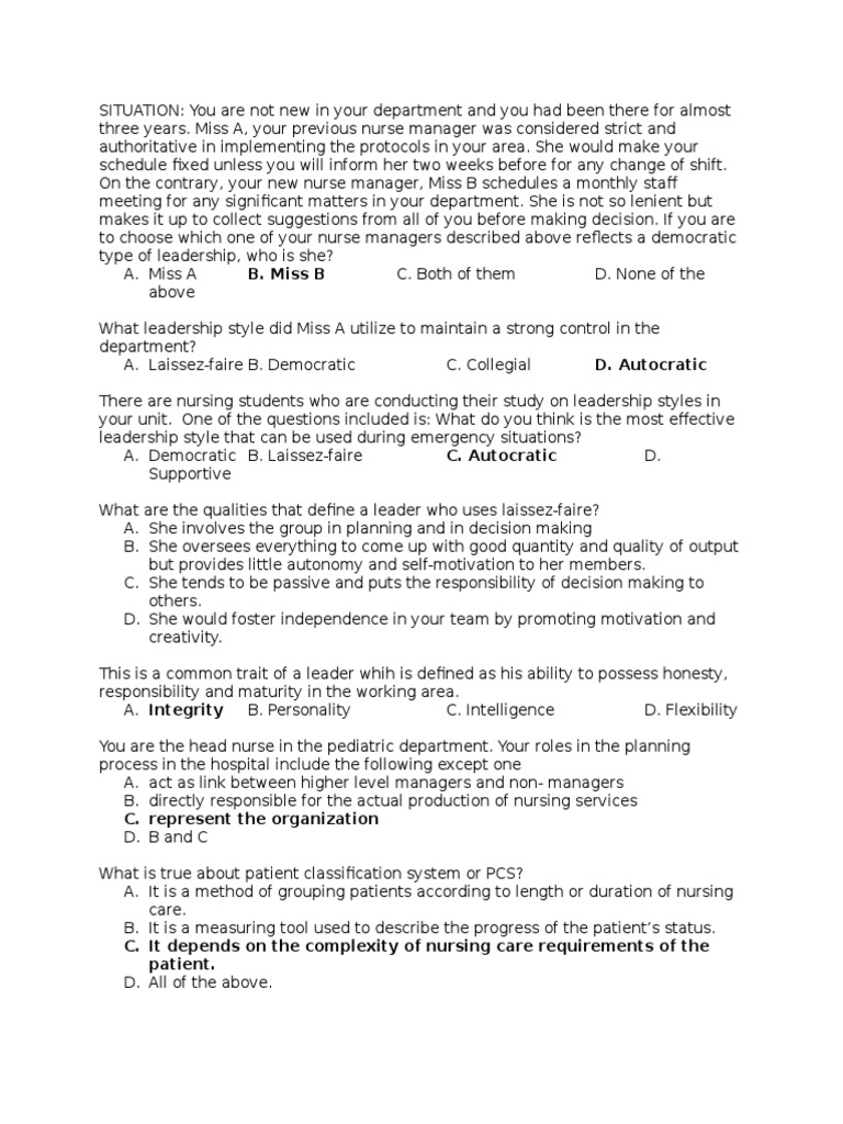 Nursing Leadership and Management Exams | PDF | Leadership | Nursing