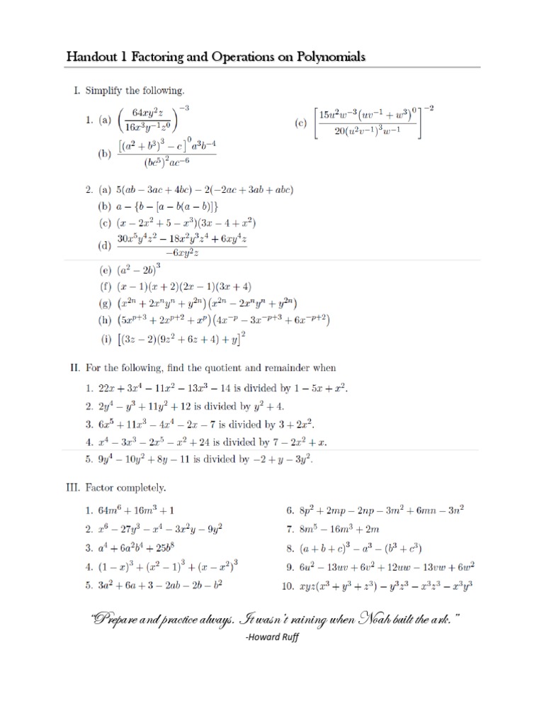 Factoring and Operations on Polynomials | PDF