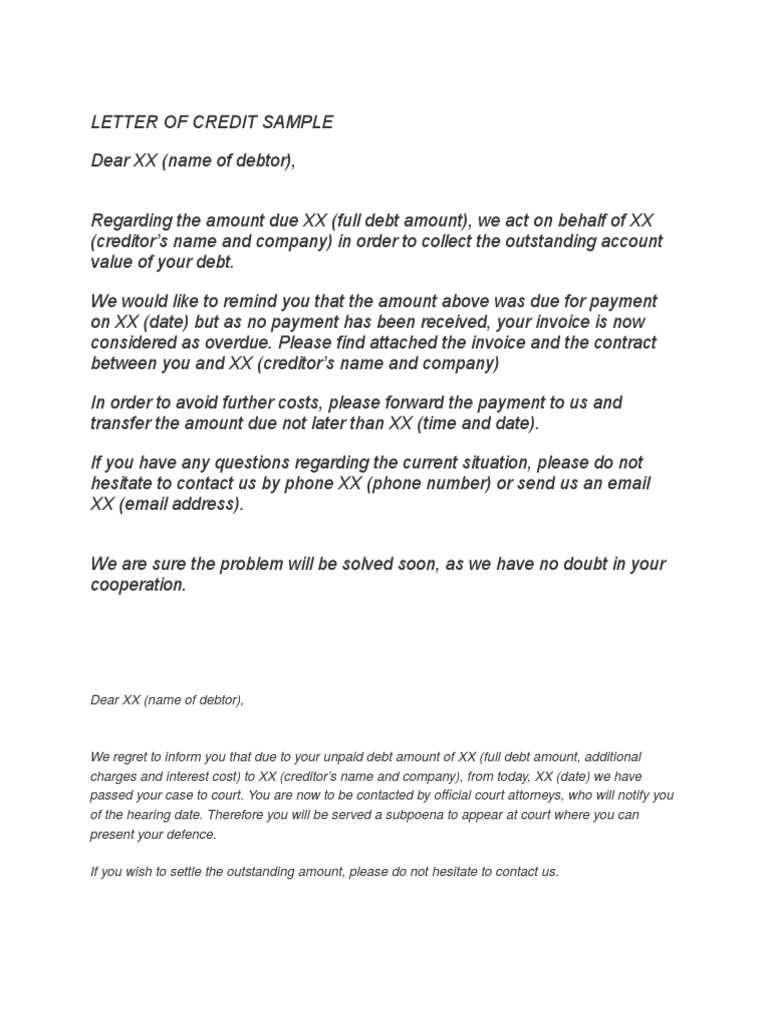 Letter of Credit Sample | PDF | Debt | Interest