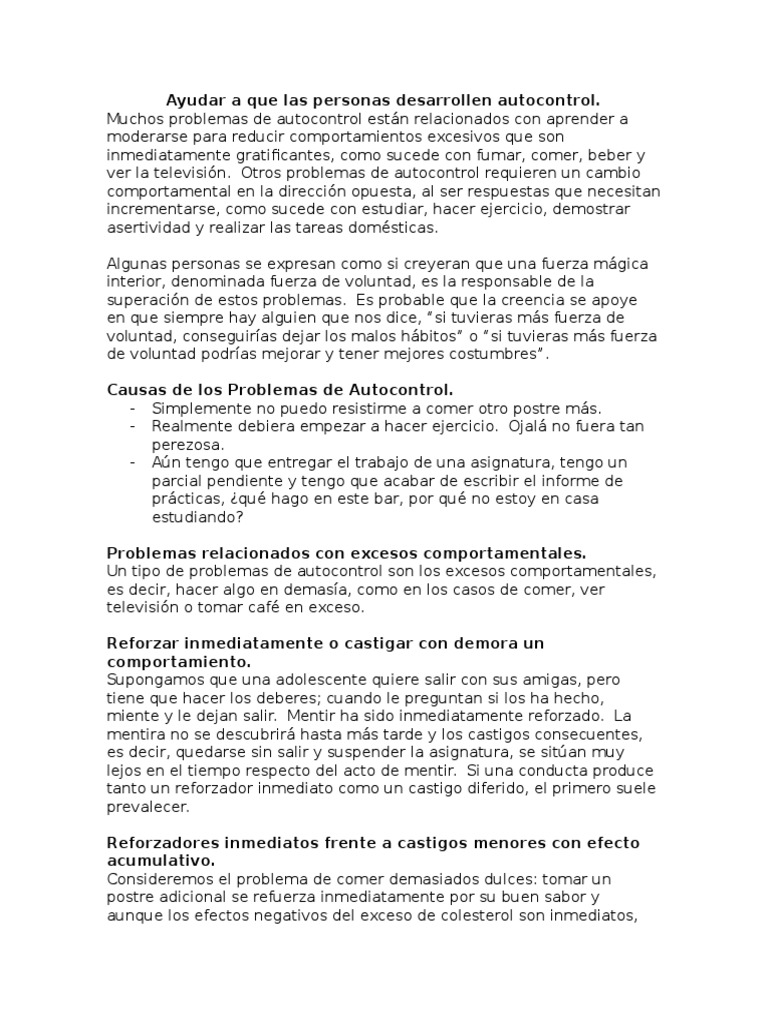 Resumen Ayudar A Que Las Personas Desarrollen Autocontrol | PDF | Fobia ...