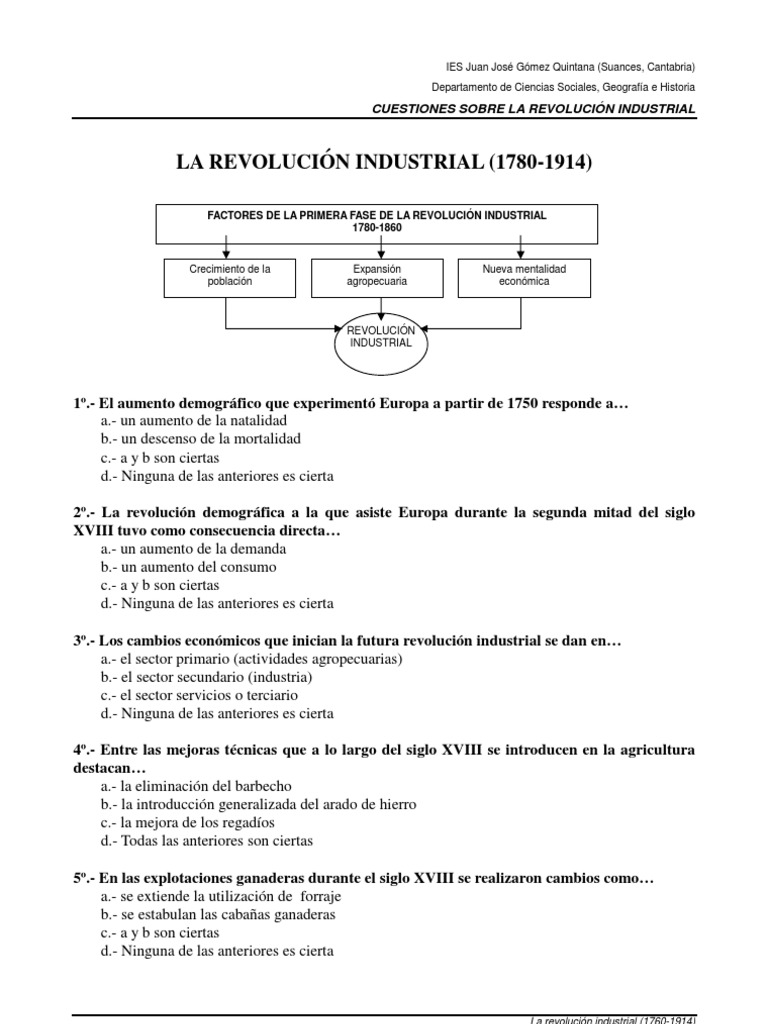 Cuestionario sobre la Revolución Industrial | PDF | Revolución ...