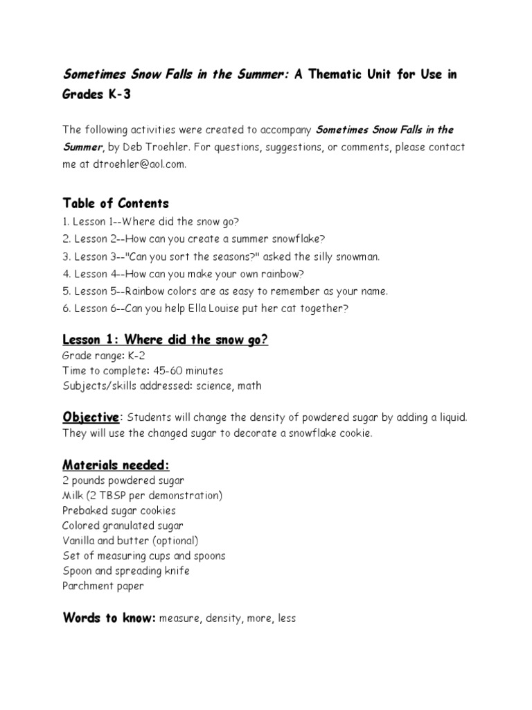 Thematic Unit: Snow and Rainbows K-3 | PDF | Rainbow | Snow
