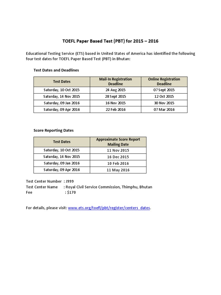 2015-2016 Toefl PBT | PDF