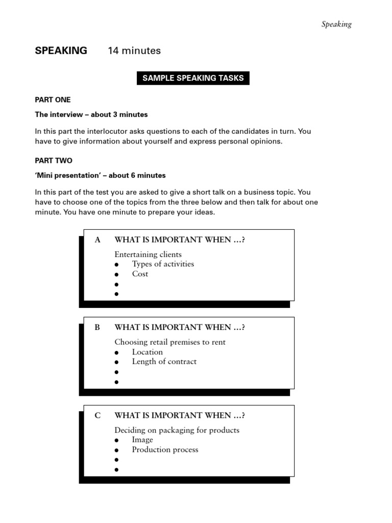 BEC Vantage Sample Speaking Test | Test (Assessment) | Cognition