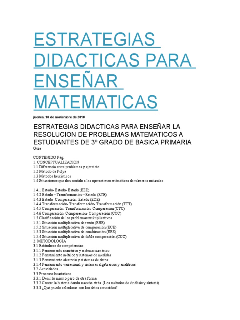 Estrategias Didacticas Para Enseñar Matematicas Heurístico Cantidad 
