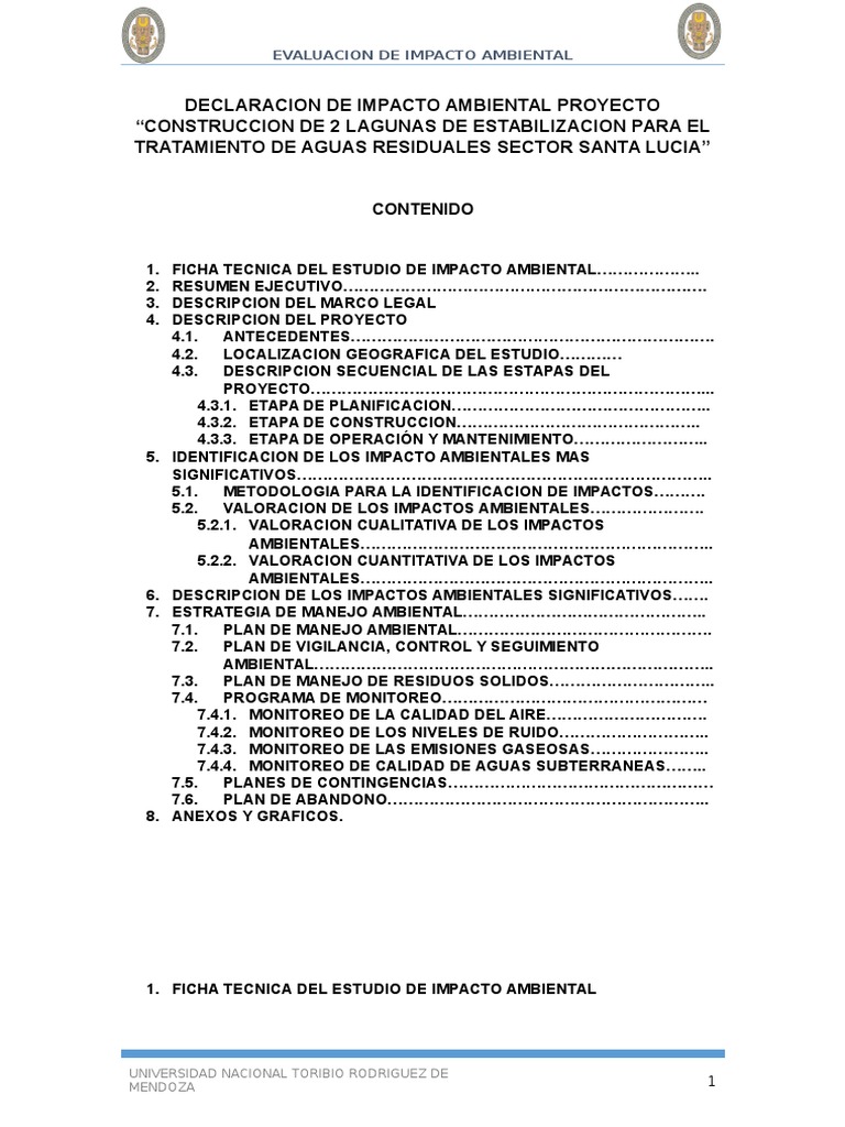 Declaracion de Impacto Ambiental Proyecto | Descargar gratis PDF ...