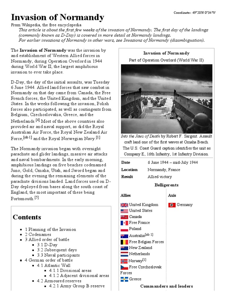 Invasion of Normandy - Wikipedia, The Free Encyclopedia | PDF ...