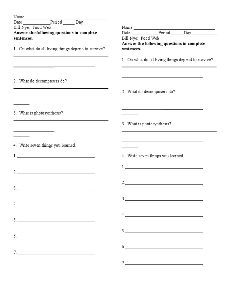 Bill Nye Food Web | PDF