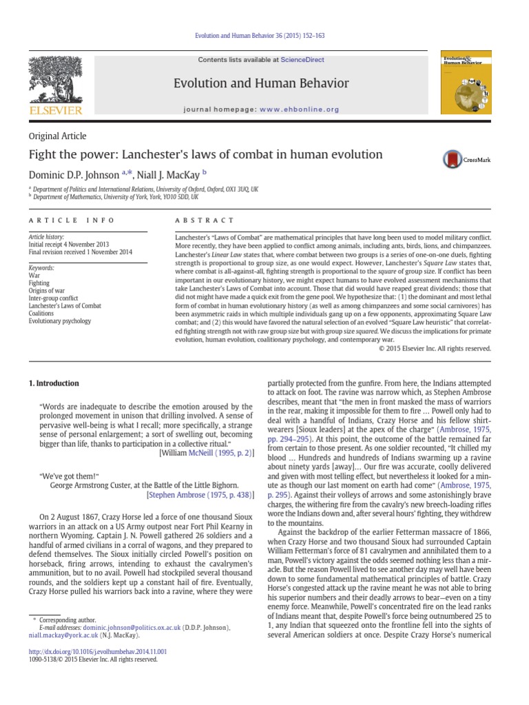 Fight The Power: Lanchester's Laws of Combat in Human Evolution | PDF ...