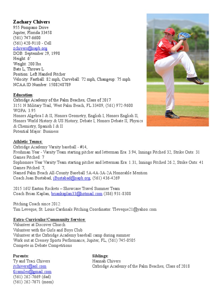 Zachary Chivers: Left-Handed Pitcher Profile | PDF