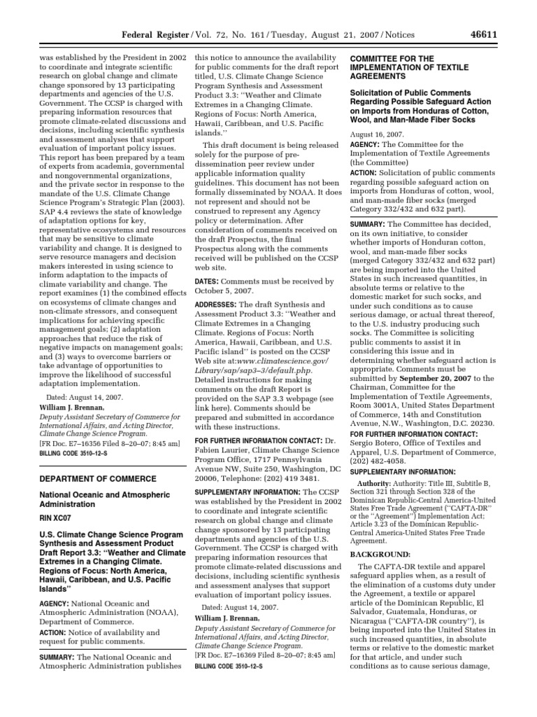 Notice: Textile and Apparel Categories: Cotton, Wool, and Man-Made ...