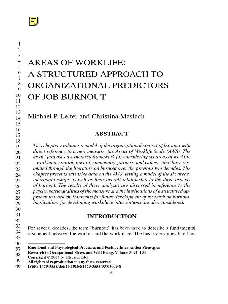 Leiter & Maslach - Areas of Worklife | PDF | Occupational Burnout | Stress (Biology)