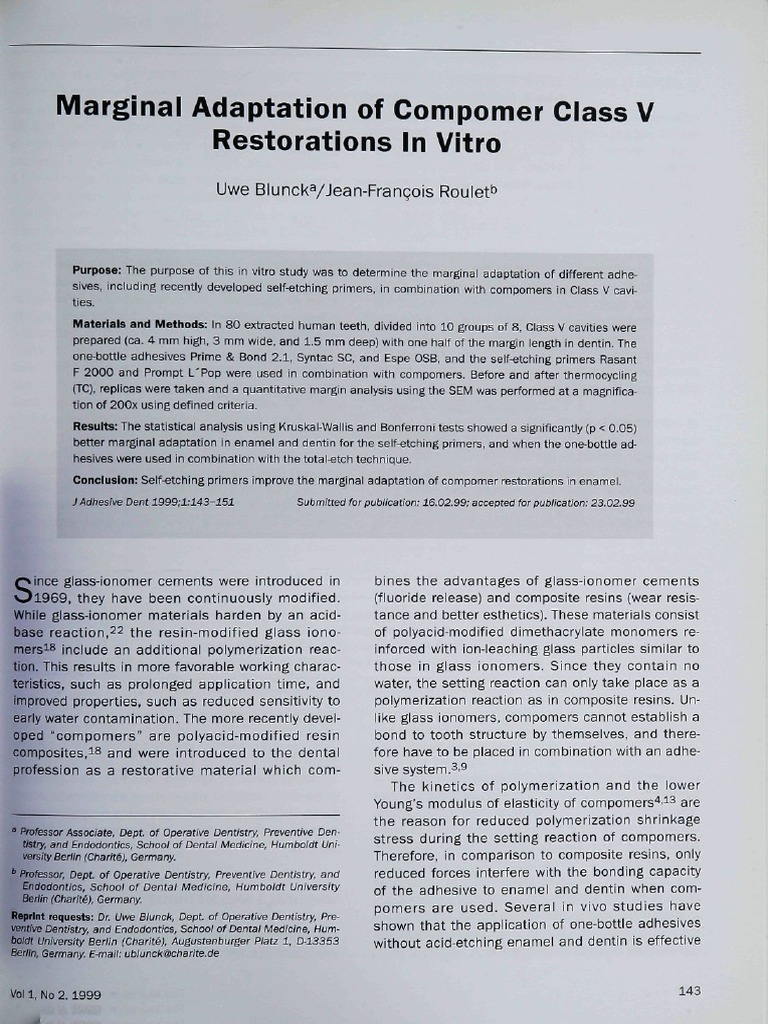 Marginal Adaptation of Compomer Class V Restorations in Vitro | PDF ...