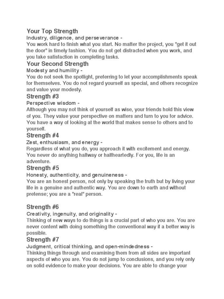 Via Character Strength | PDF | Self Control | Self-Management