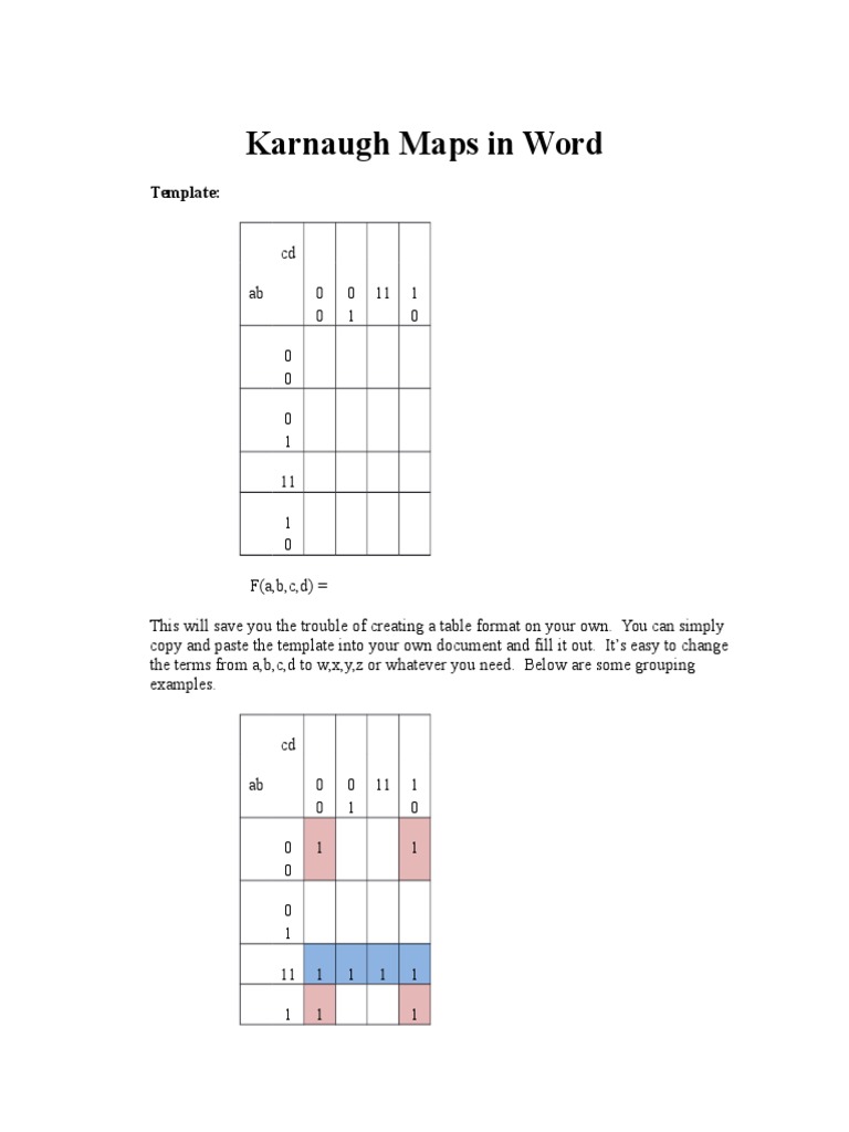 Karnaugh Map Template | PDF | Teaching Methods & Materials