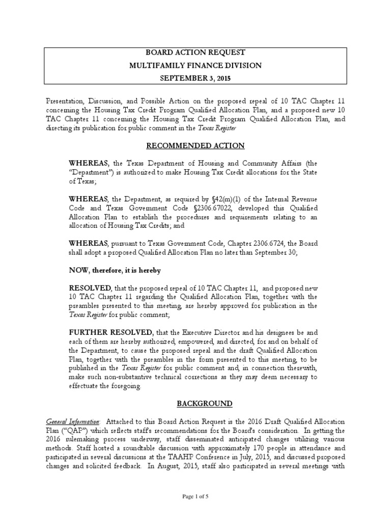2016 Draft Qualified Allocation Plan | PDF