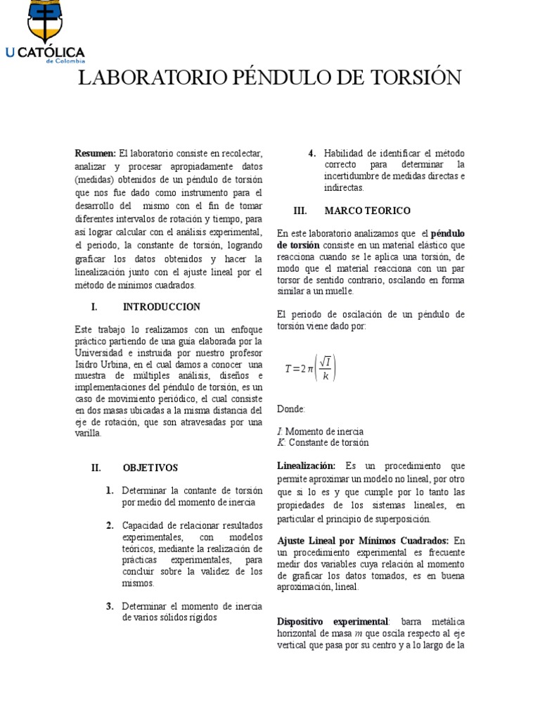 Lab Péndulo de Torsión | PDF | Péndulo | Rigidez