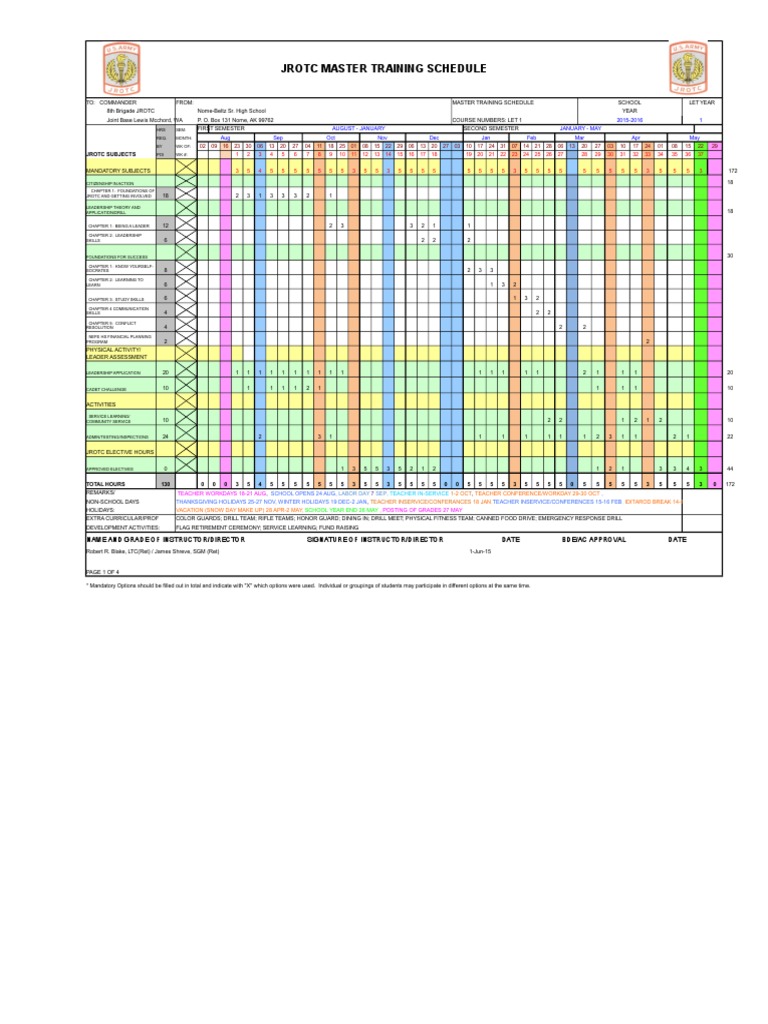 Jrotc 2015-16 Master Training Schedule | PDF | Military Life | Military ...