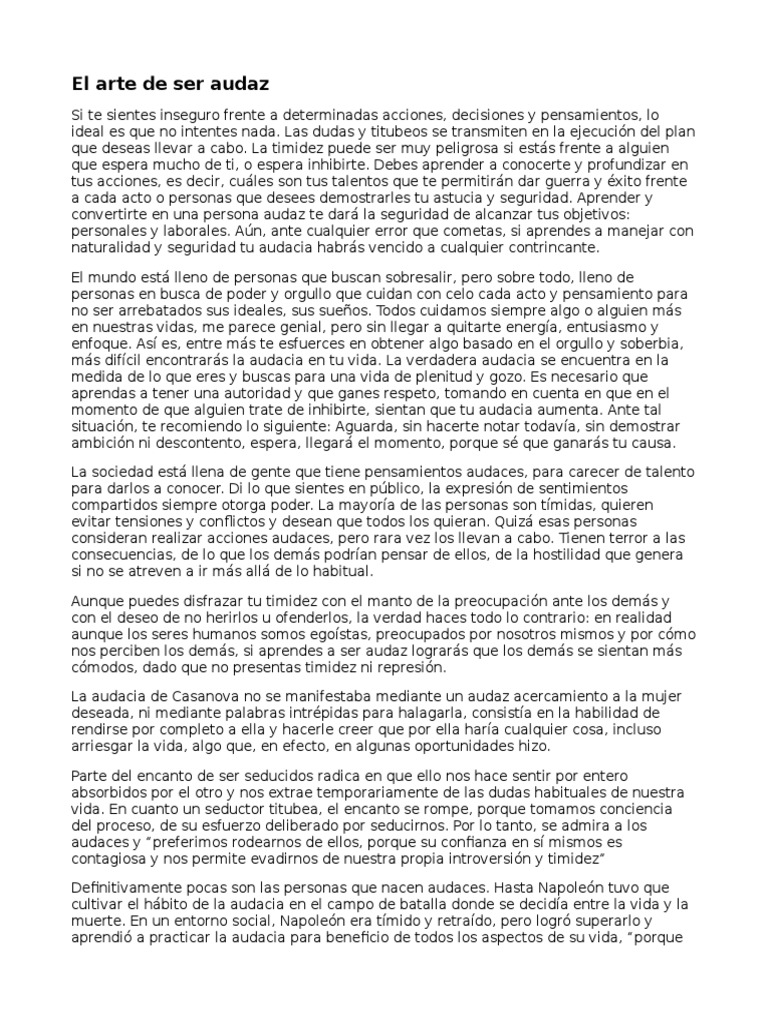 El Arte de Ser Audaz | PDF | Timidez | Egoismo psicologico