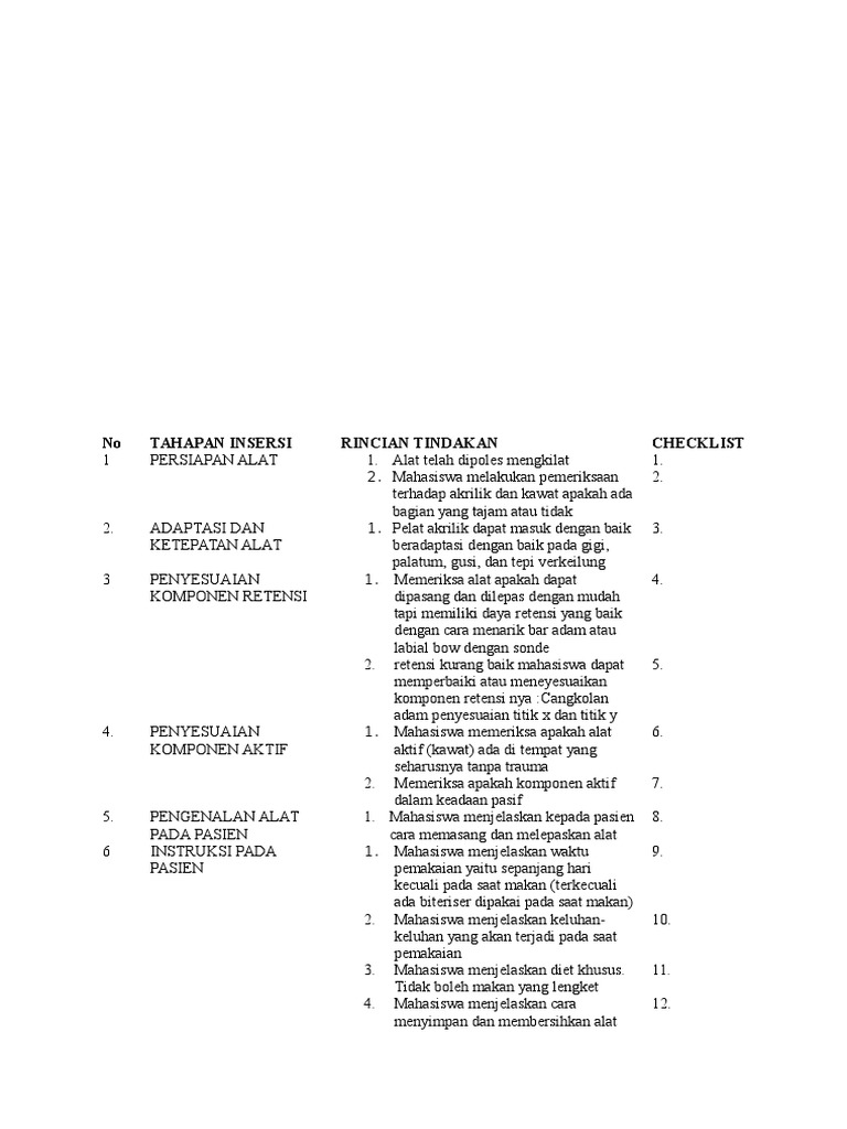 Checklist Insersi Aktivasi | PDF | Sains & Matematika