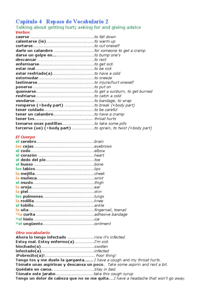 Capítulo 4 Repaso de Vocabulario 2 | PDF