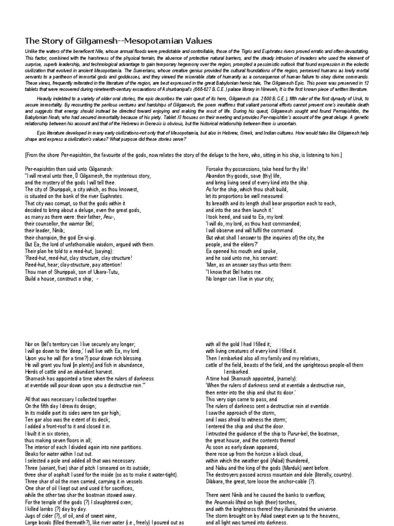 Story of Gilgamesh | PDF | Flood Myth | Epic Of Gilgamesh
