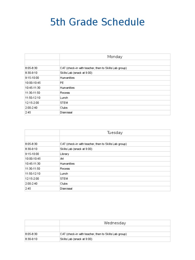 Grade 5 Studentschedule | PDF | Art