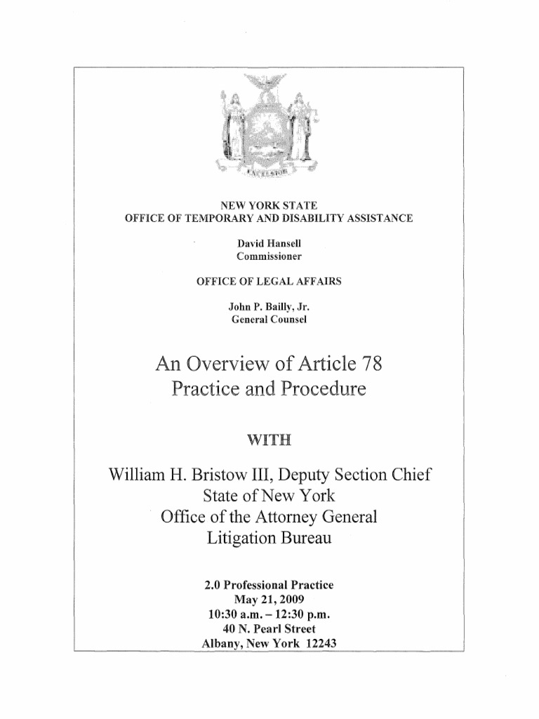 An Overview of Article 78 Practice and Procedure 05-21-09 | Standard Of ...