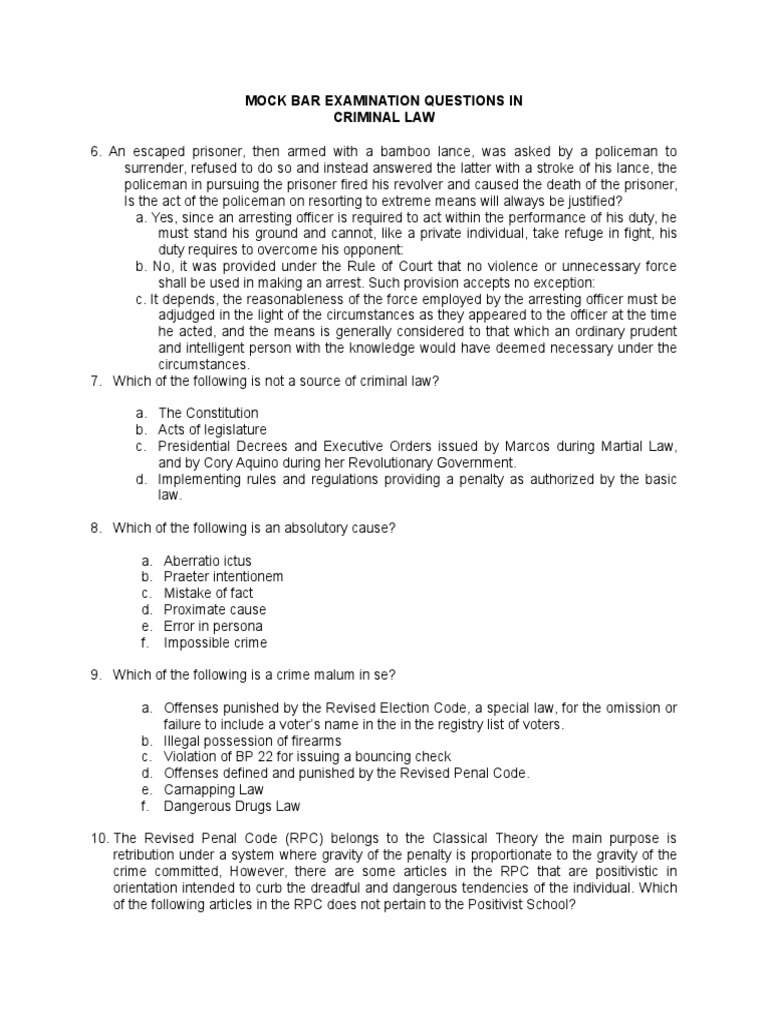 Mock Bar Examination Questions 2 | PDF | Crime & Violence | Crime Thriller