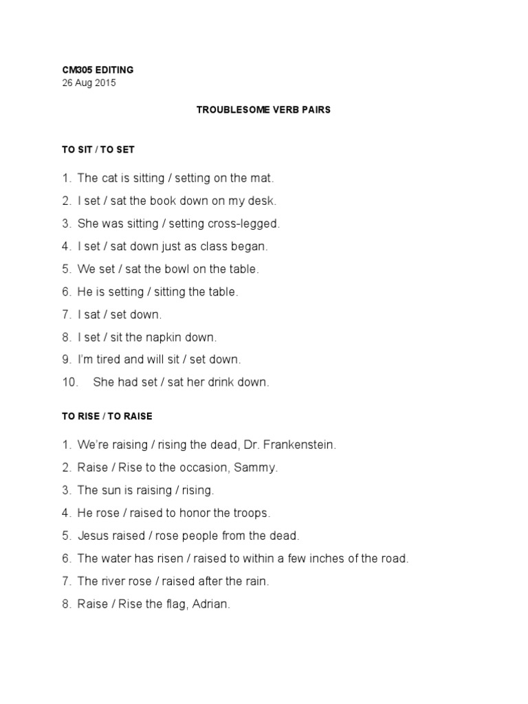 Troublesome Verb Pairs Explained | PDF
