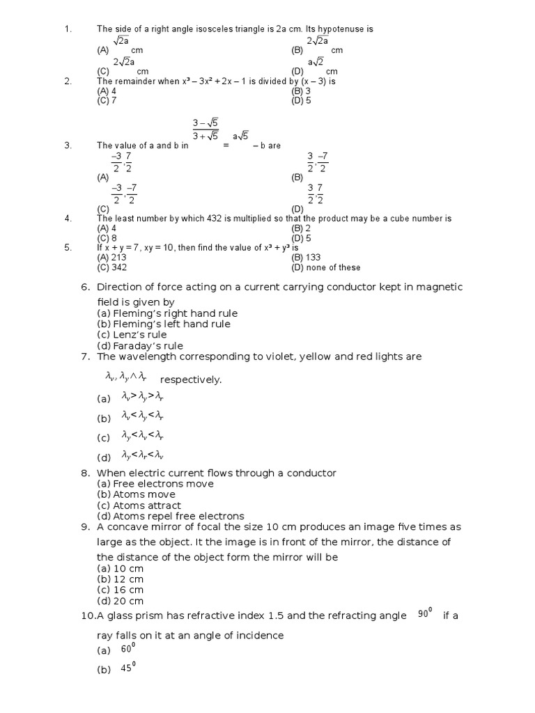 Math and Science Quiz Questions | PDF | Teaching Methods & Materials
