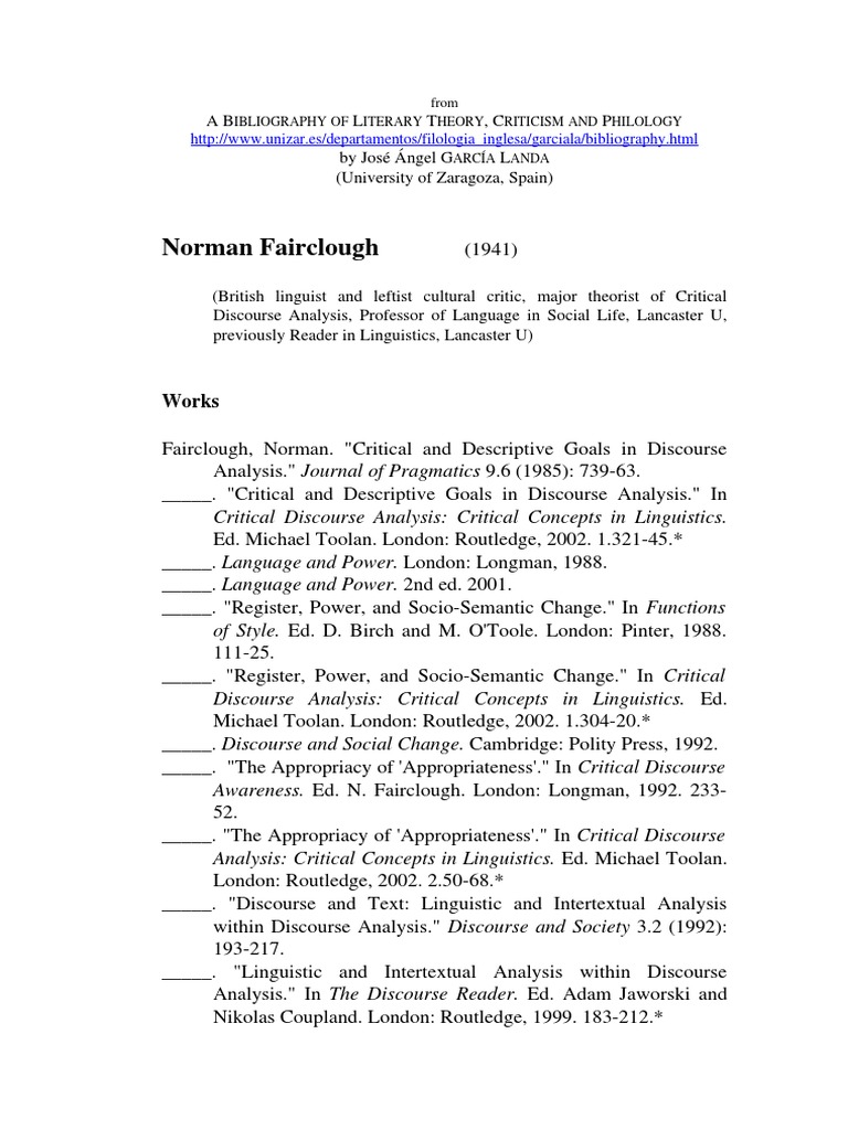 Critical Discourse Analysis Pioneer Norman Fairclough | PDF ...