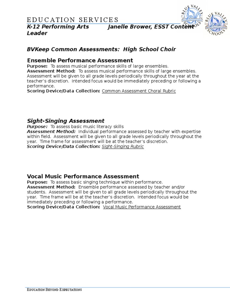 K-12 Choir Performance Assessment Guide | PDF