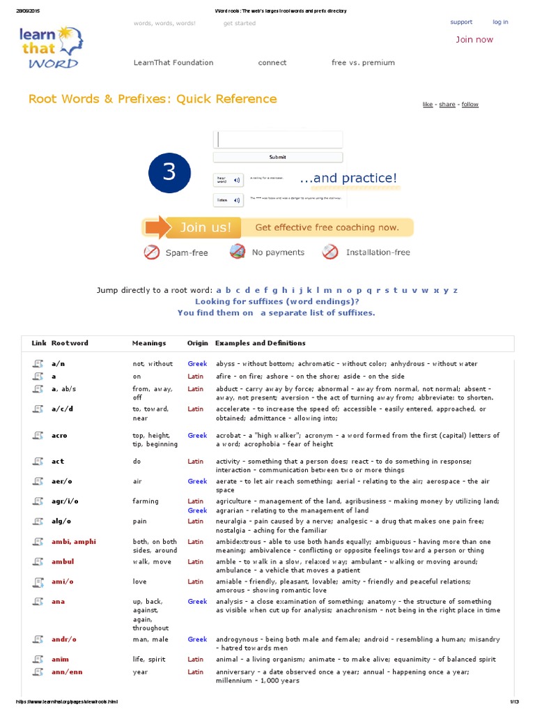 Word Roots - The Web's Largest Root Words and Prefix Directory | PDF ...
