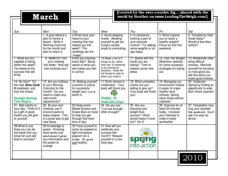 March 2010 Calendar | PDF | Weight Loss | Food And Drink