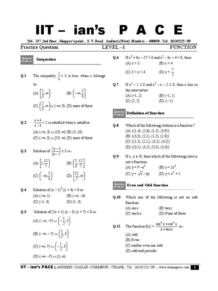 Function [Practice Question] | Mathematical Relations | Functions And ...