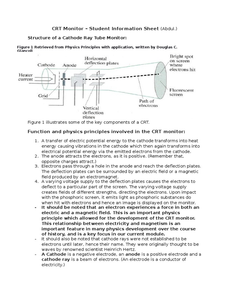 CRT Monitor Physics | PDF | Cathode Ray Tube | Cathode