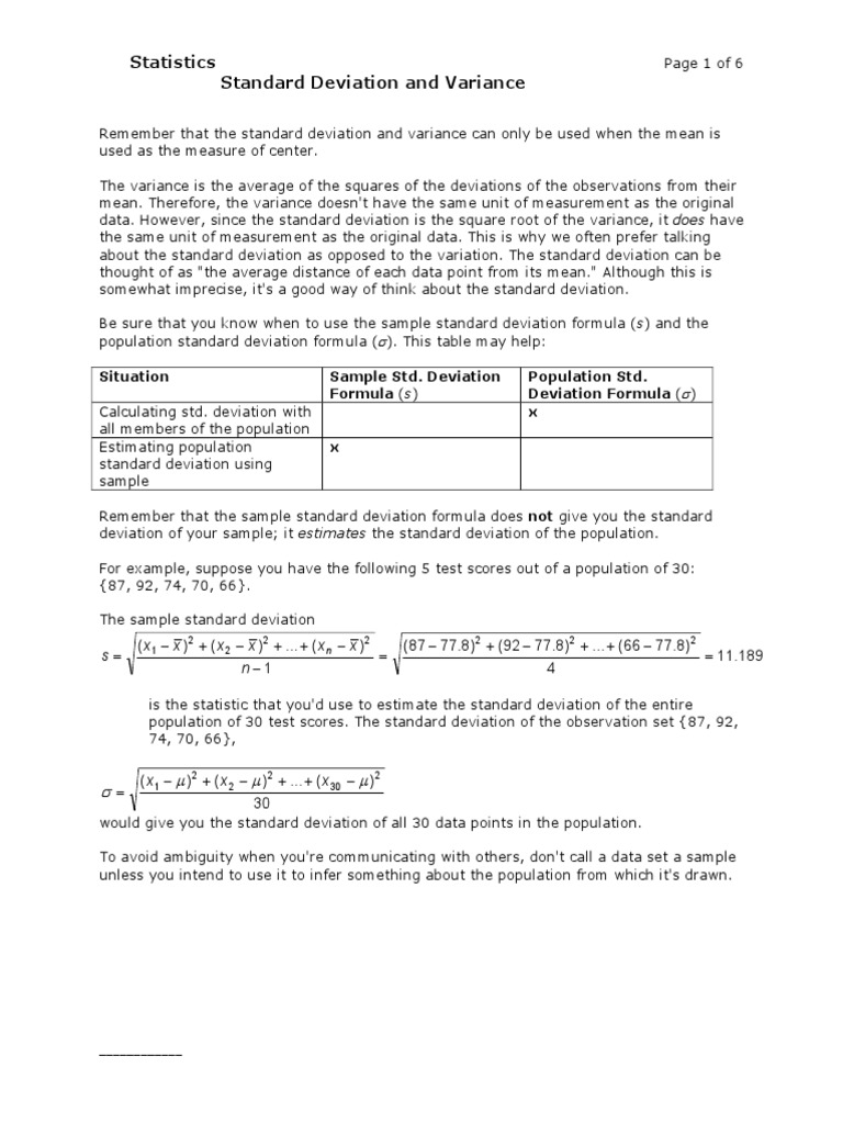 Standard Deviation and Variance Guide | PDF | Standard Deviation | Variance
