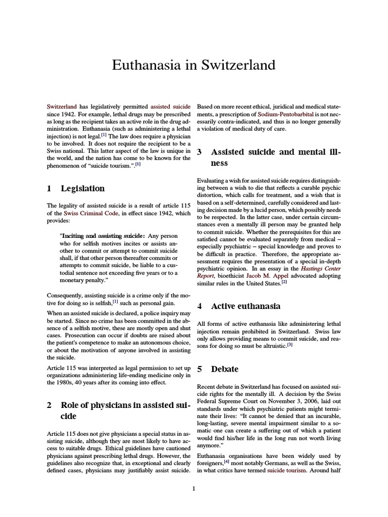 Euthanasia Di Swiss | PDF | Medical Ethics | Social Institutions