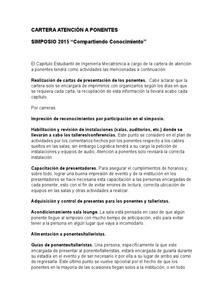 Atención a Ponentes Simposio 2015 | PDF | Presupuesto | Business