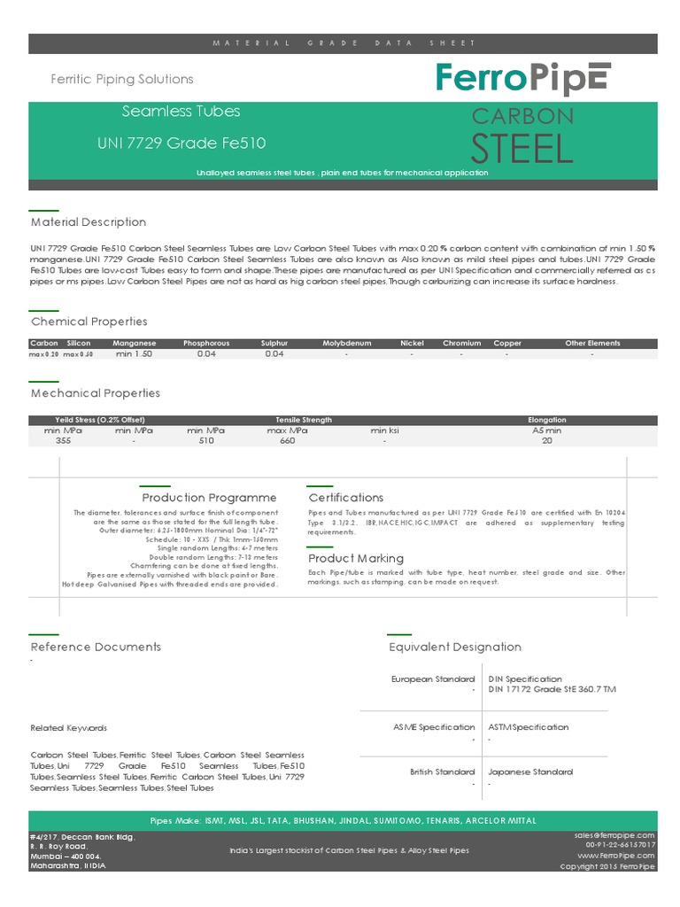 Uni 7729 Grade Fe510 Tubes PDF | PDF