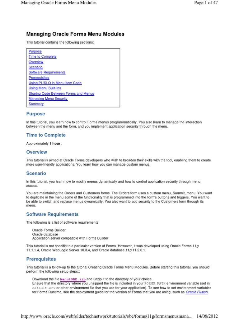 Oracle Webfolder Technetwork Tutorials OBE Forms | PDF | Pl/Sql | Oracle Database