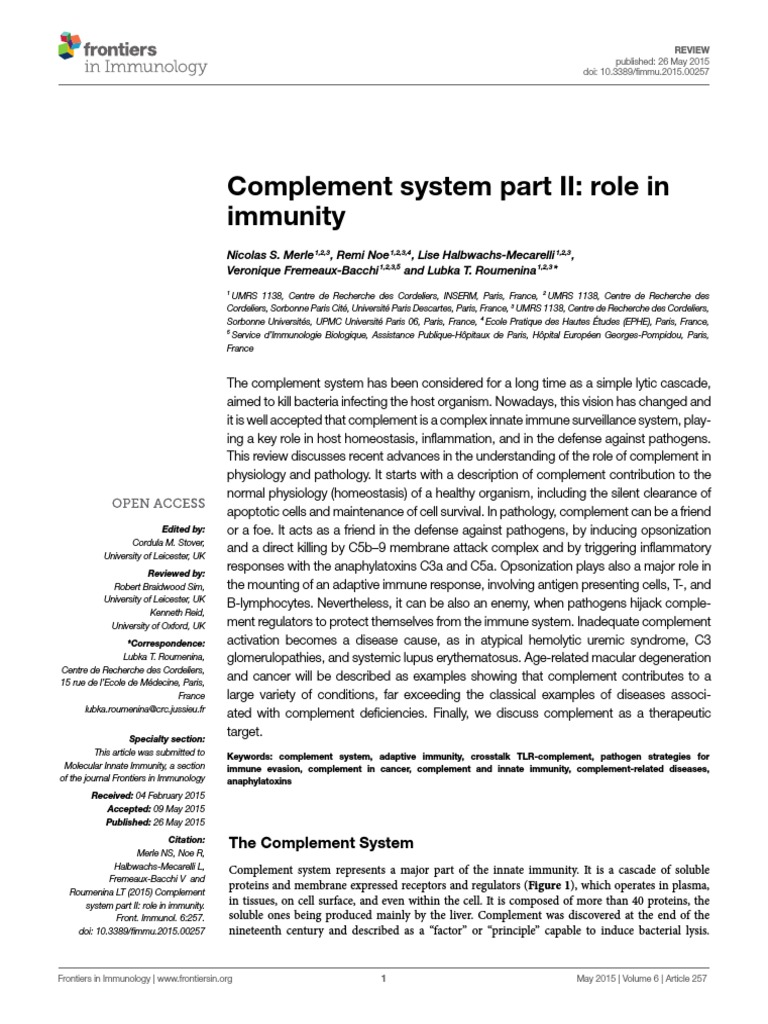 Complement System Part II: Role in Immunity | PDF | Complement System | B Cell