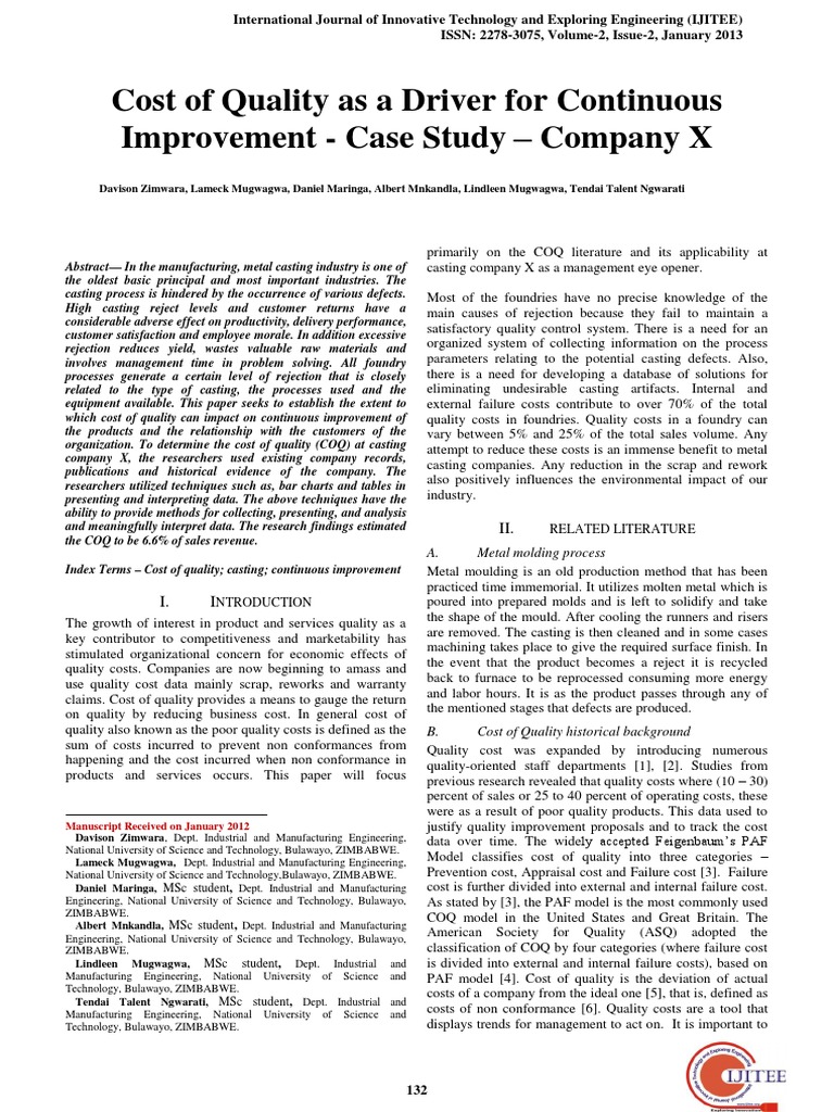 Cost of Quality As A Driver For Continuous Improvement - Case Study ...