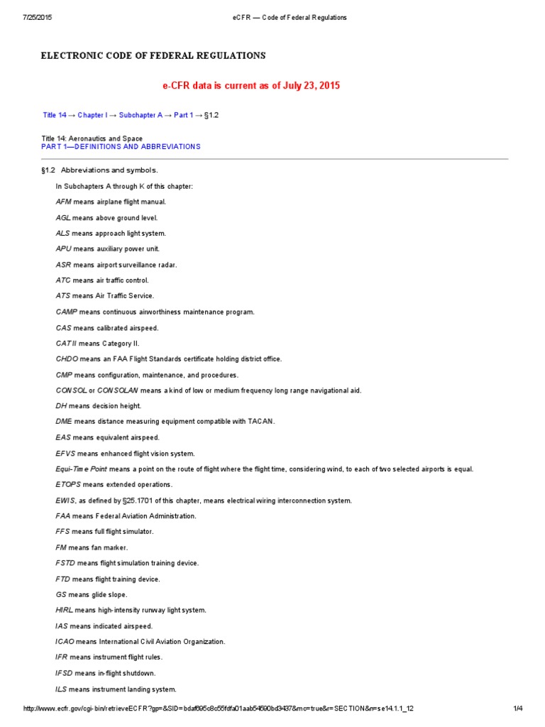 14 CFR Part 1 | Aircraft | Flight