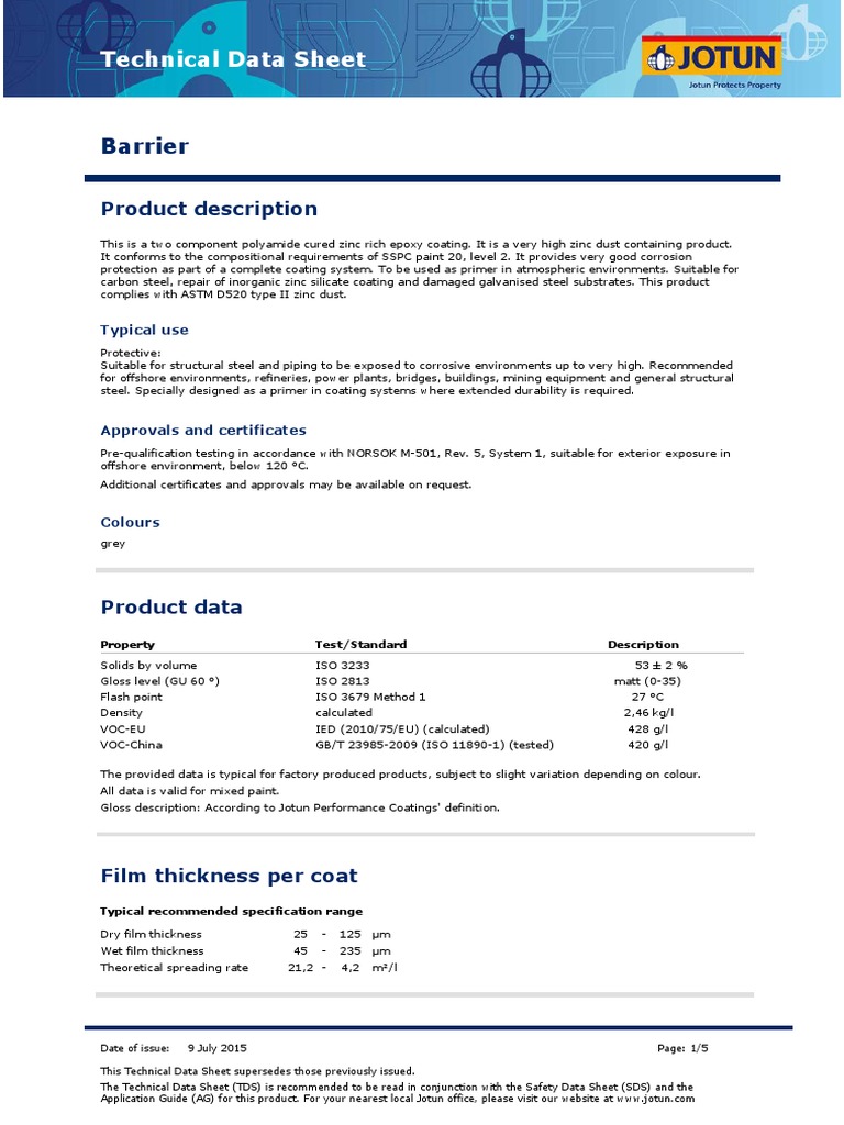 Barrier: Technical Data Sheet | PDF | Paint | Shelf Life