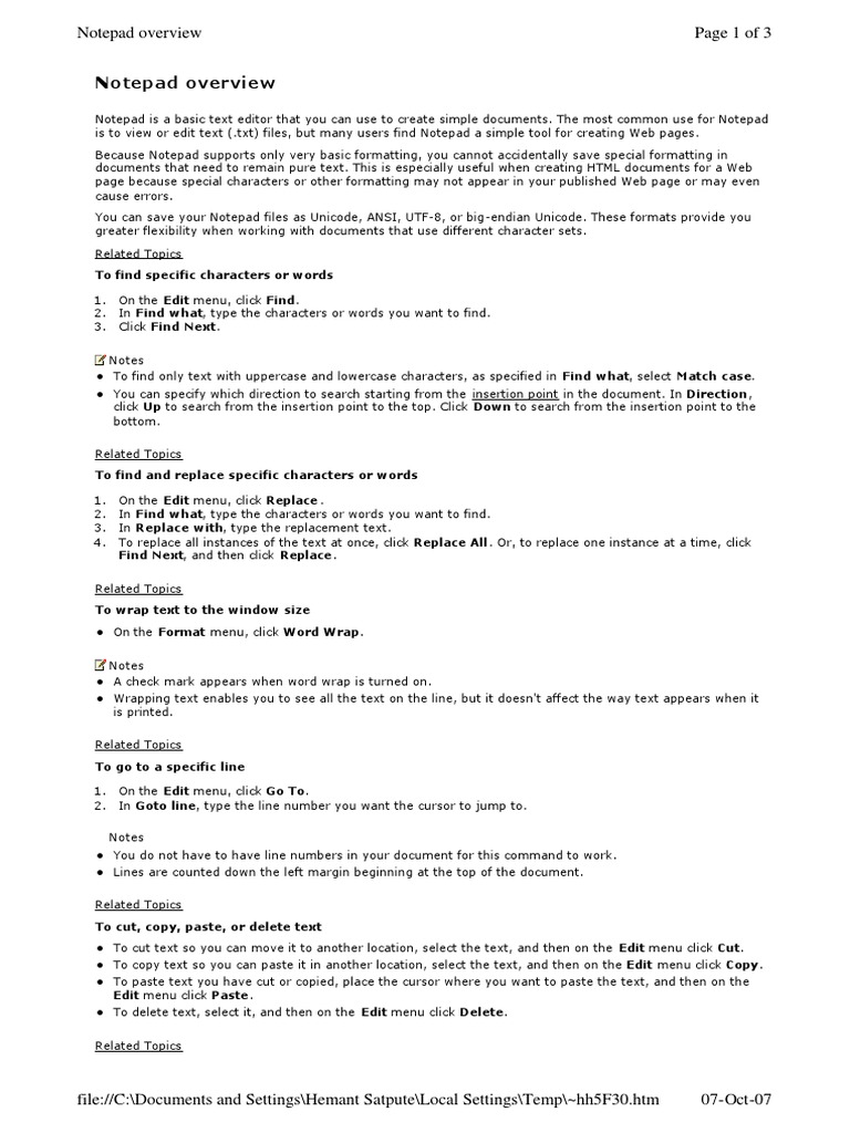 Page 1 of 3 Notepad Overview | PDF | Text File | Text