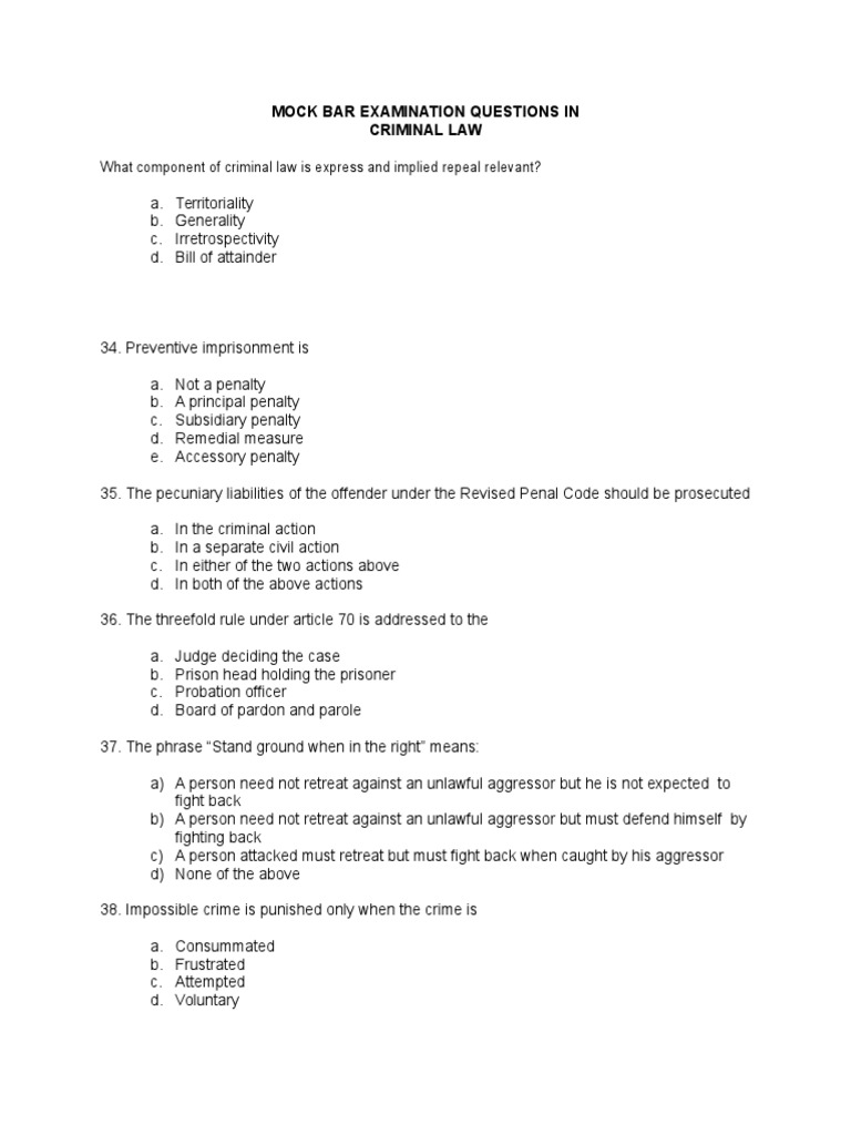 Mock Bar Examination Questions 7 | PDF | Law