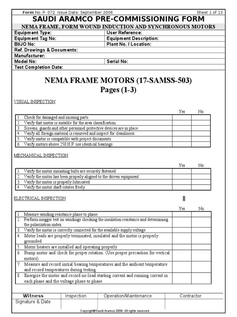 Nema Frame Motors (17-Samss-503) Pages (1-3) : Saudi Aramco Pre ...