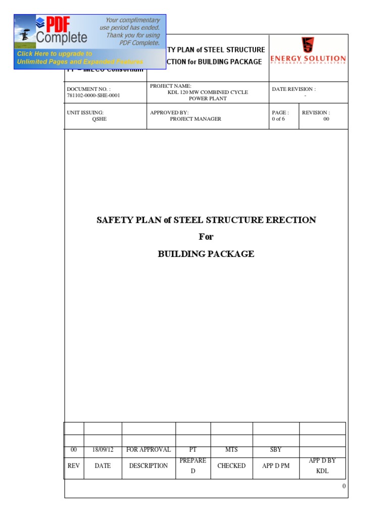Safety Plan For Erection Steel Building | PDF | Crane (Machine)